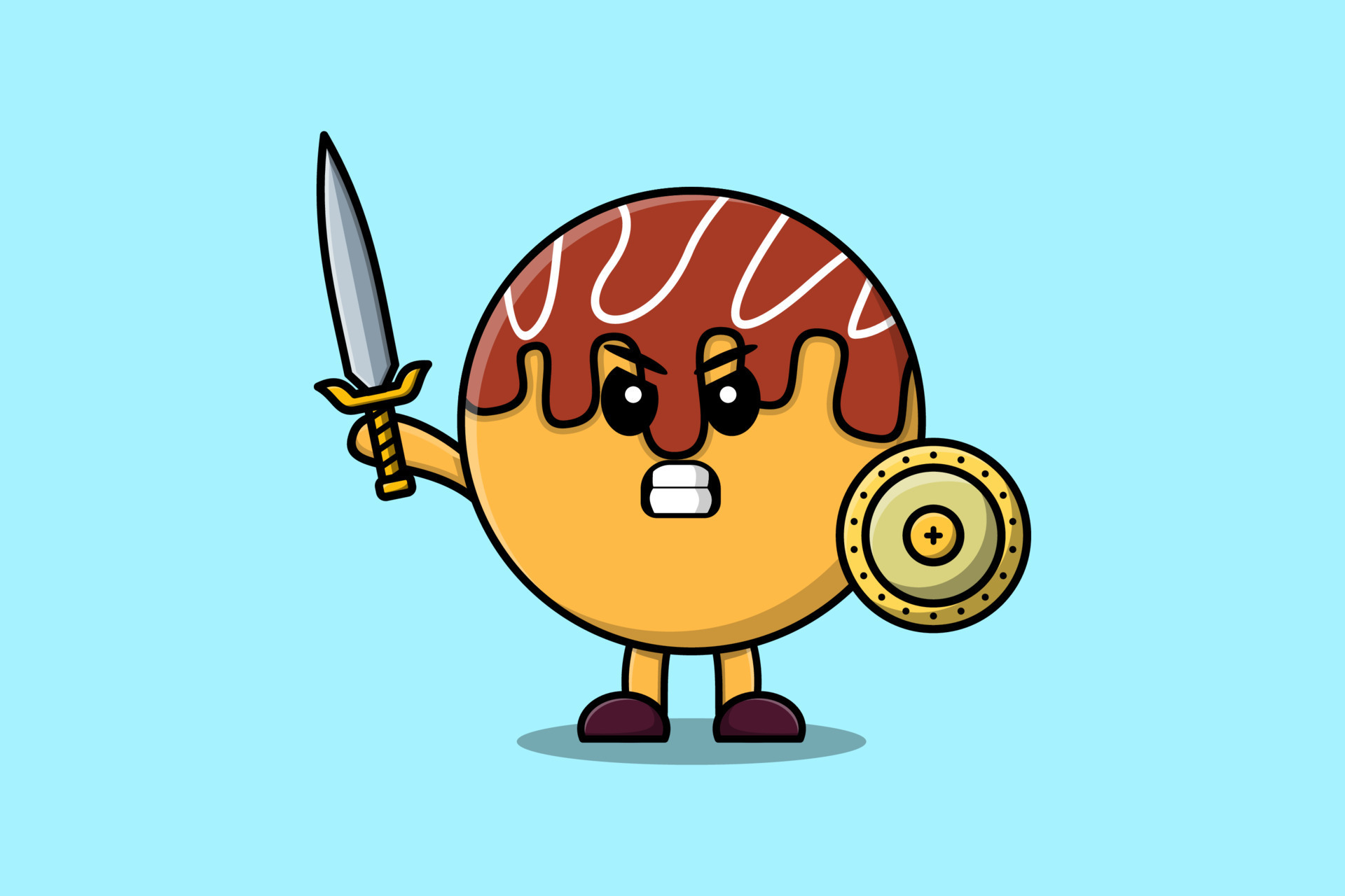 Cute Cartoon Character Takoyaki Holding Sword 17030616 Vector Art At Vecteezy