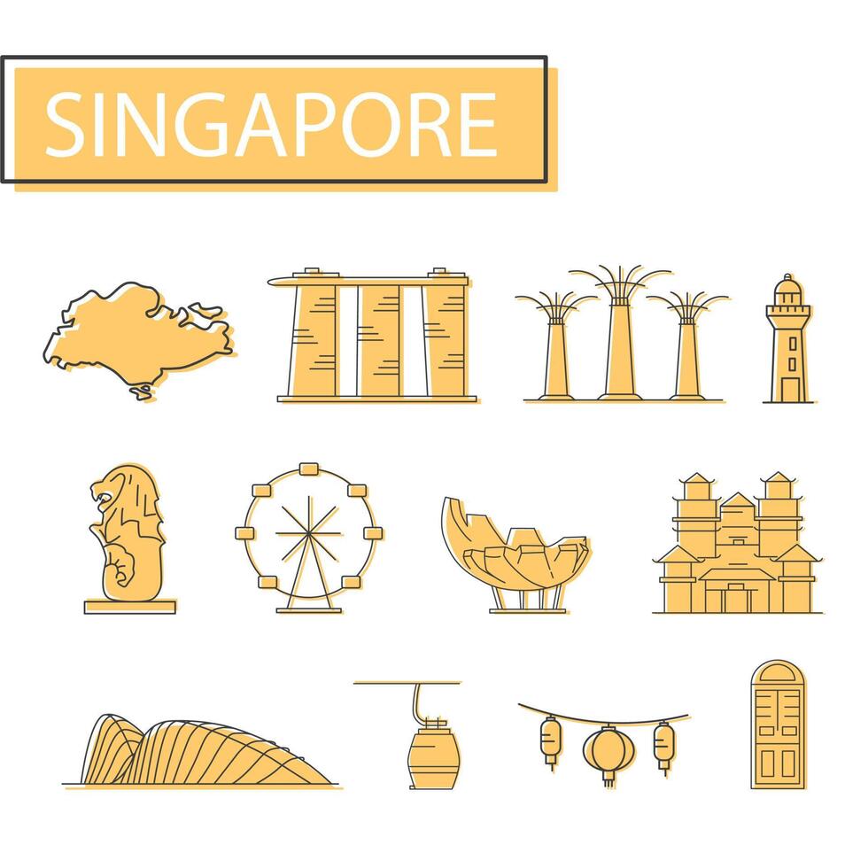 Icons set of Singapore. Set of map, architecture, tradition and more. 17034401 Vector Art at ...