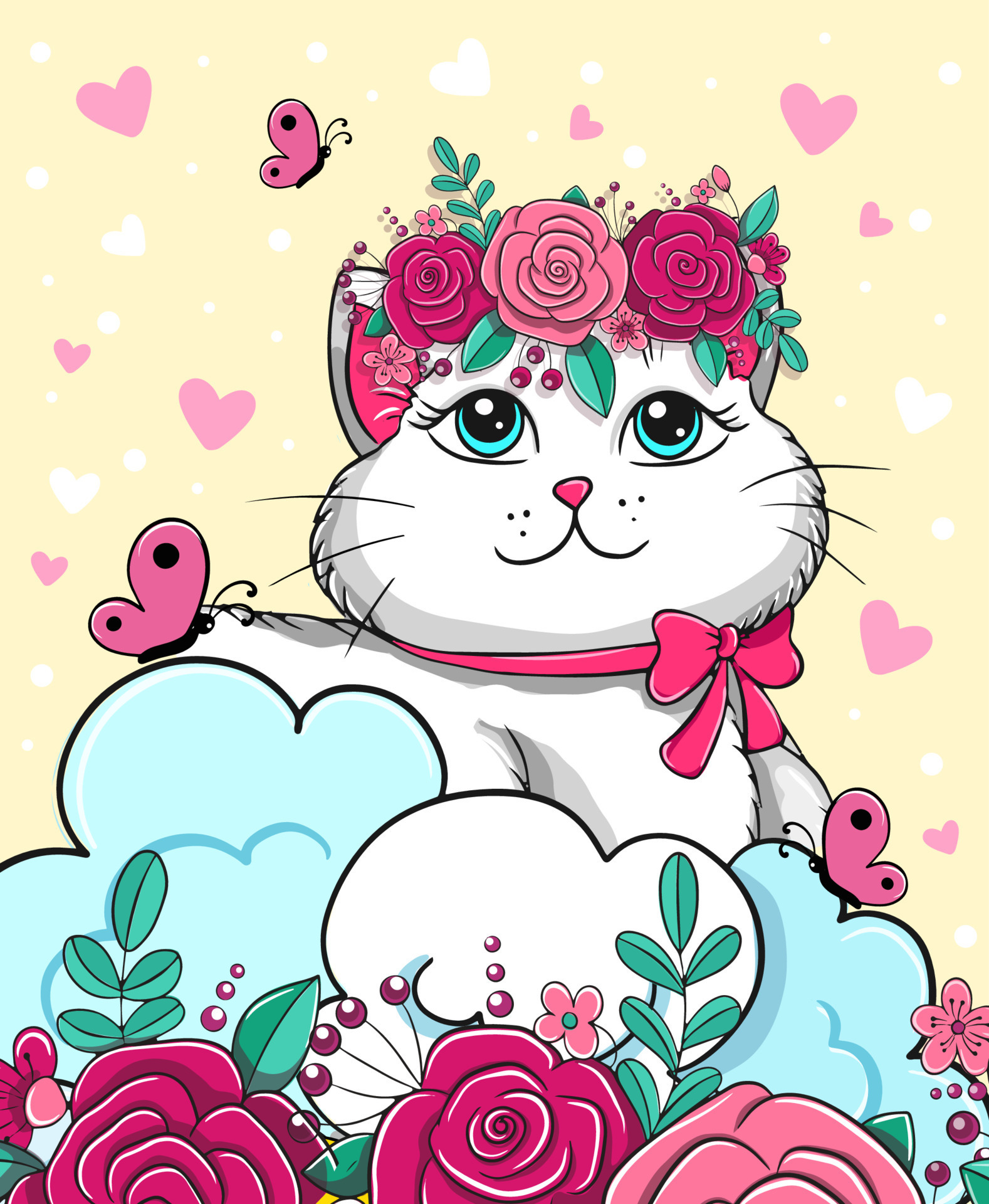 Cute little white cat. Vector animal illustration 17038206 Vector Art ...