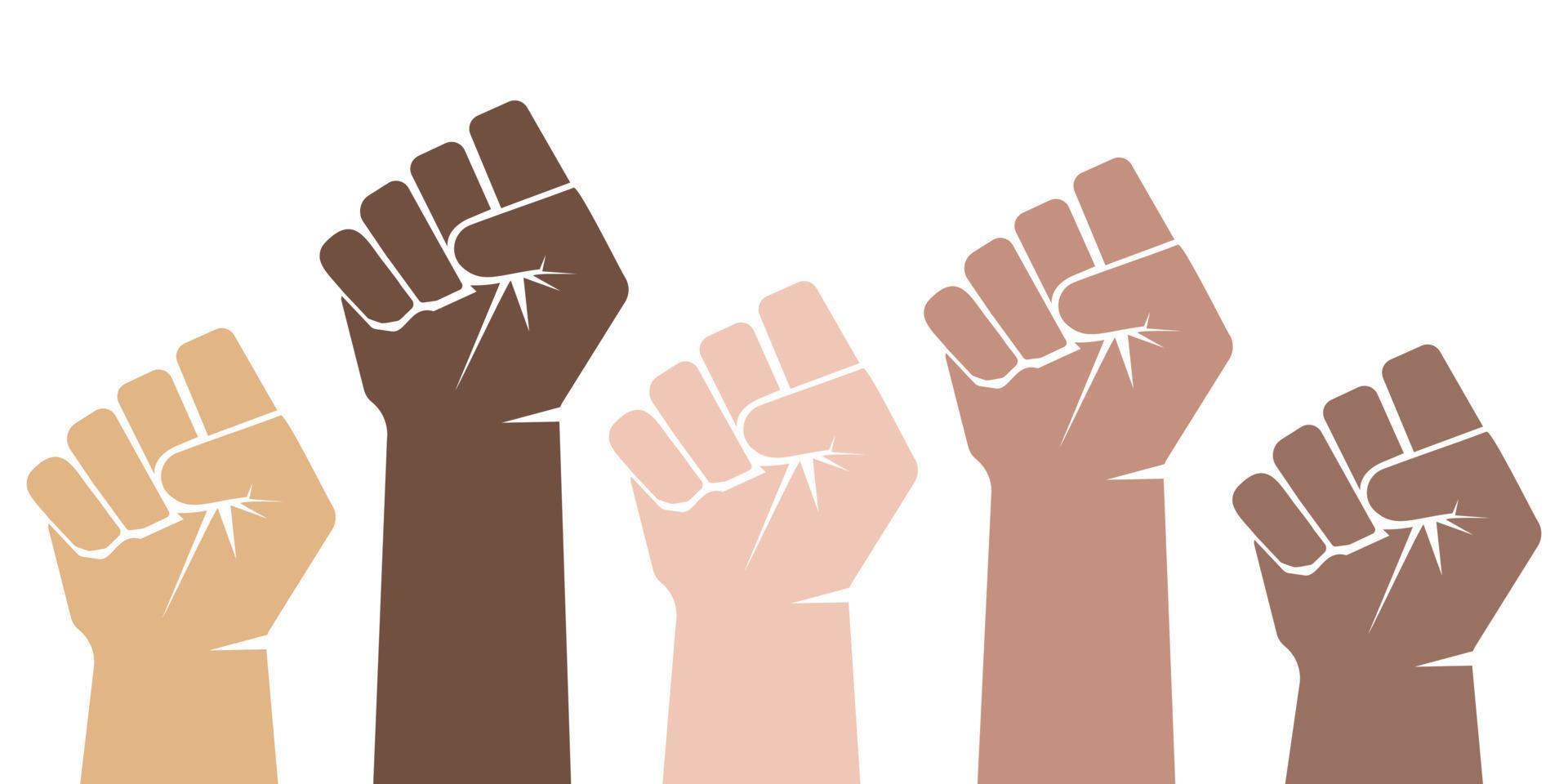Multiethnic Fists Multiple Hands Raised With Closed Fists Symbolizing