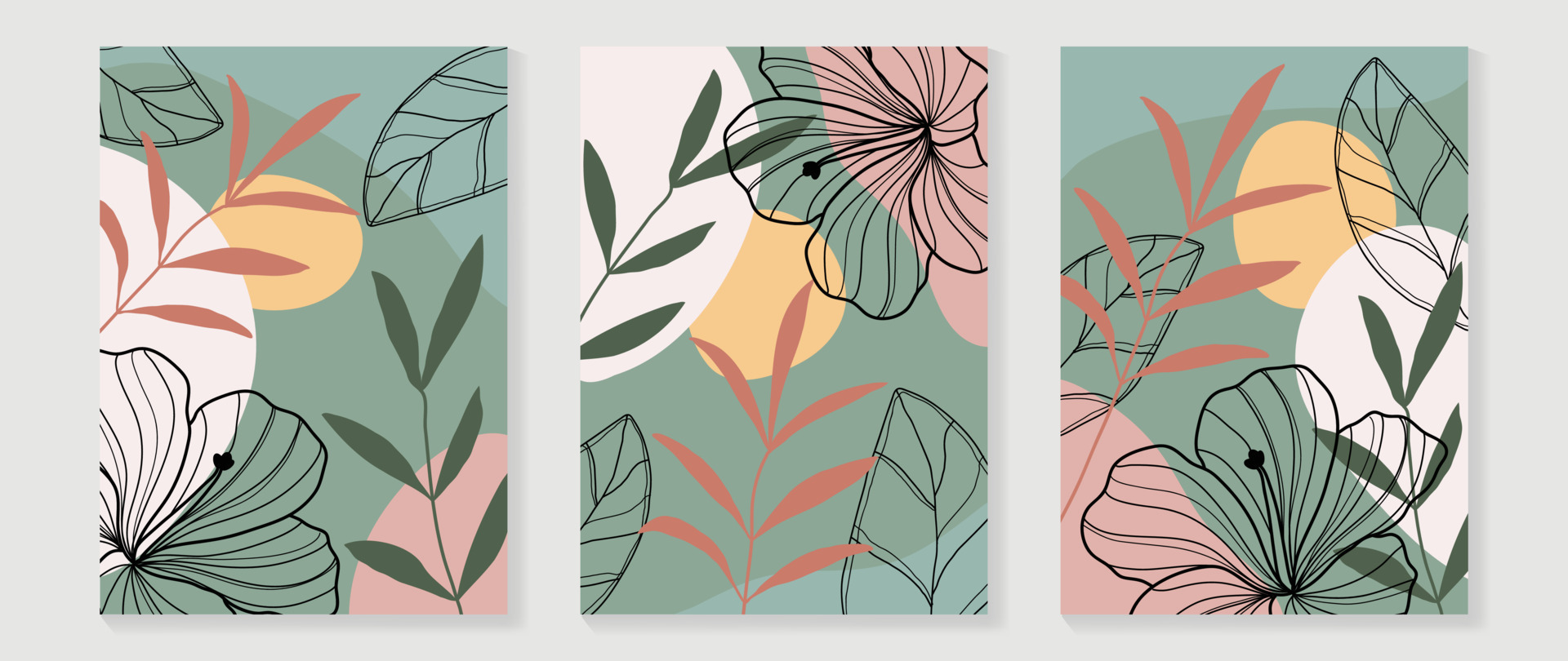 Set of abstract botanical wall arts vector illustration. Collection of ...