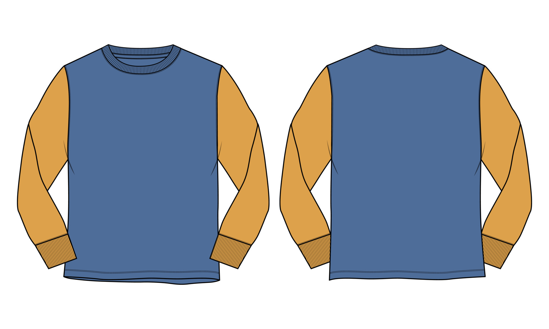Long Sleeve T Shirt Technical Fashion Flat Sketch Vector Illustration