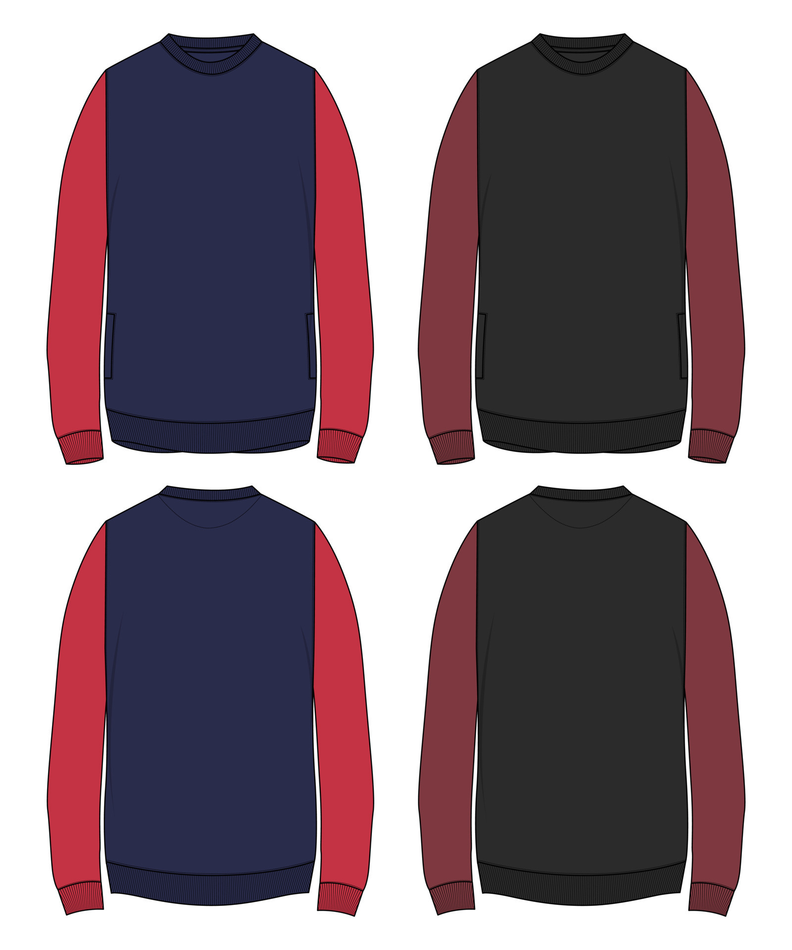 Long sleeve sweatshirt technical fashion flat sketch vector ... Long sleeve sweatshirt technical fashion flat sketch vector ...