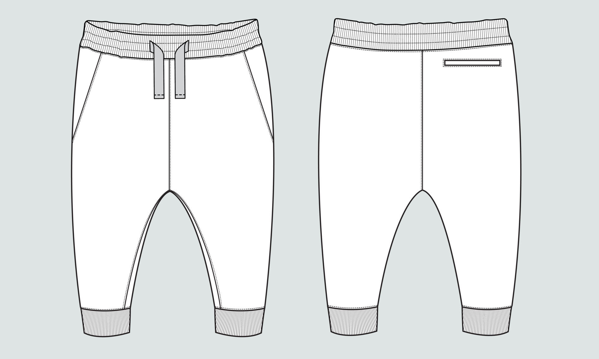 Fleece Cotton Jersey Basic Sweat Pant Technical Fashion Flat Sketch Template Front And Back