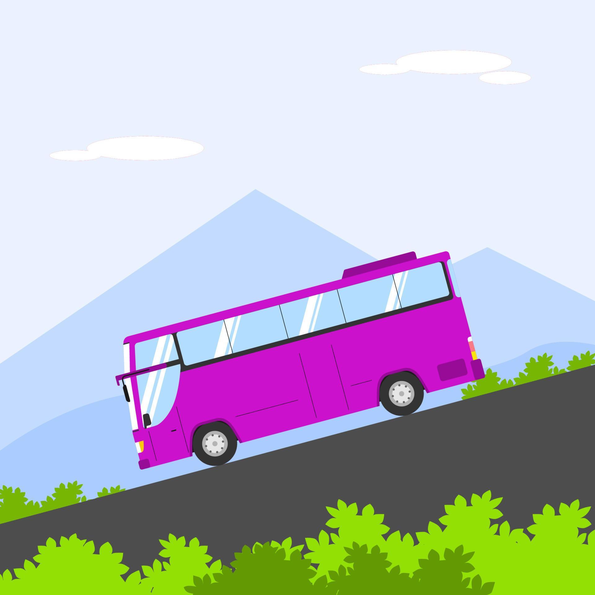 the bus goes down the hill, the road is steep, beware of failed brakes 17041214 Vector Art at ...