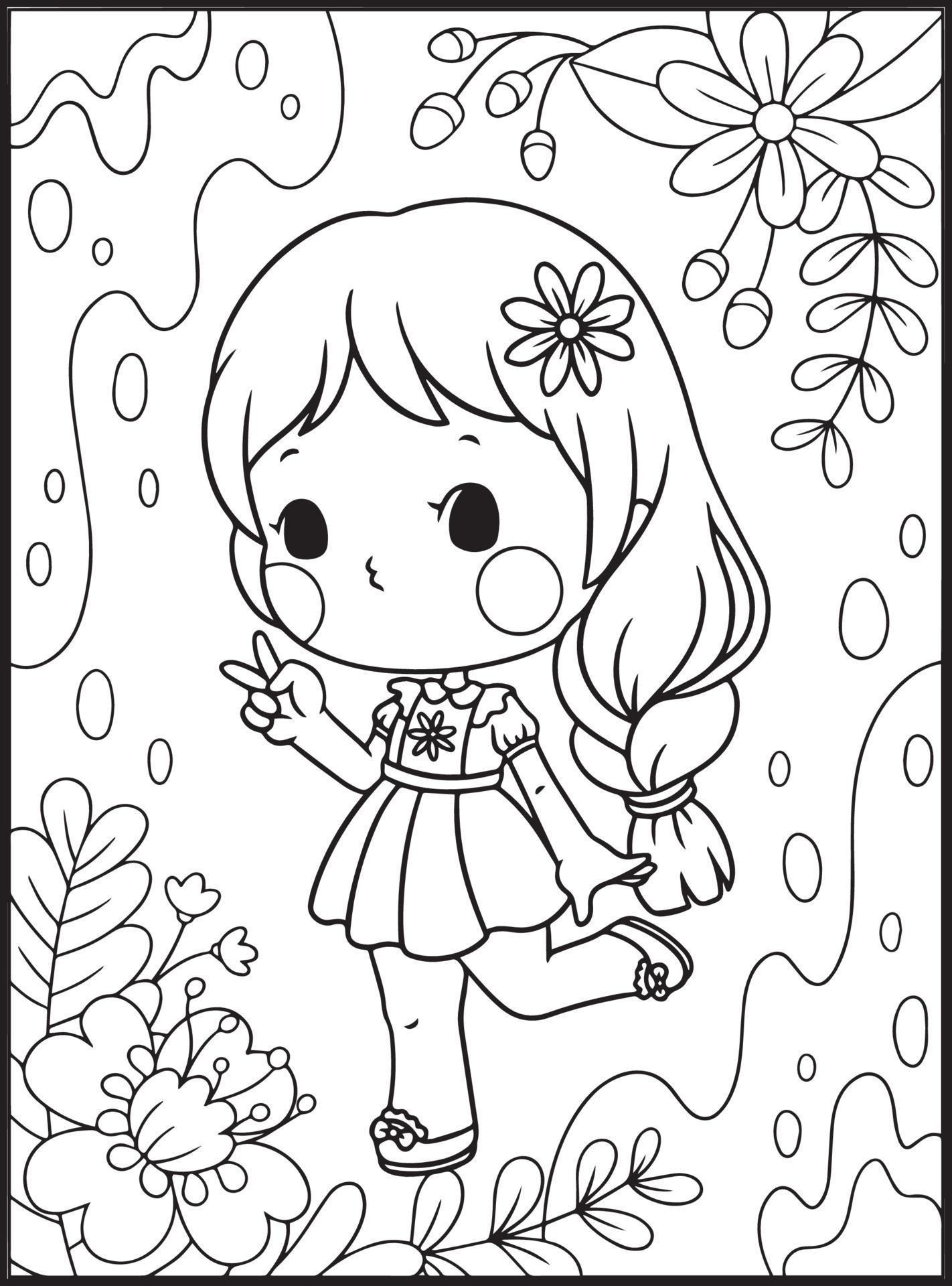 Cute Girls Coloring Pages for kids 17043489 Vector Art at Vecteezy Cute Girls Coloring Pages for kids 17043489 Vector Art at Vecteezy
