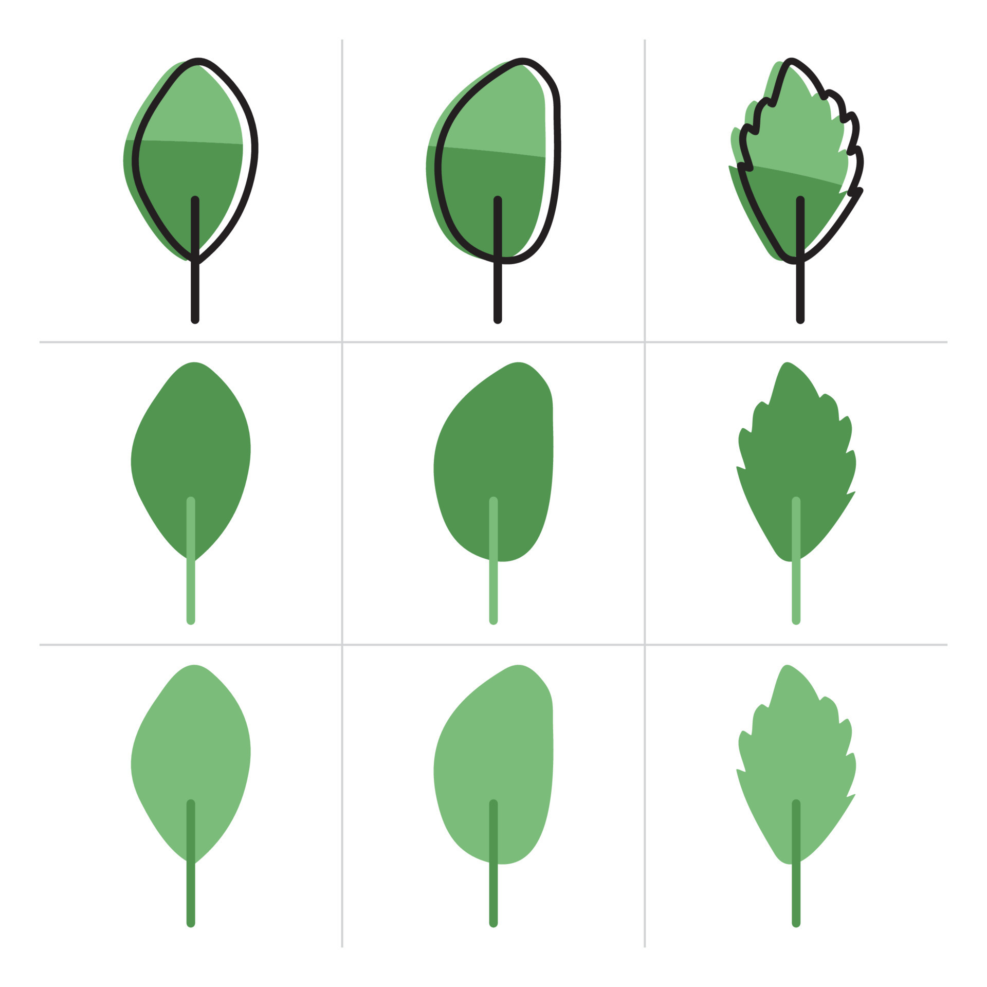 Tree line icon set. Collection of vector illustrations on white. Green ...