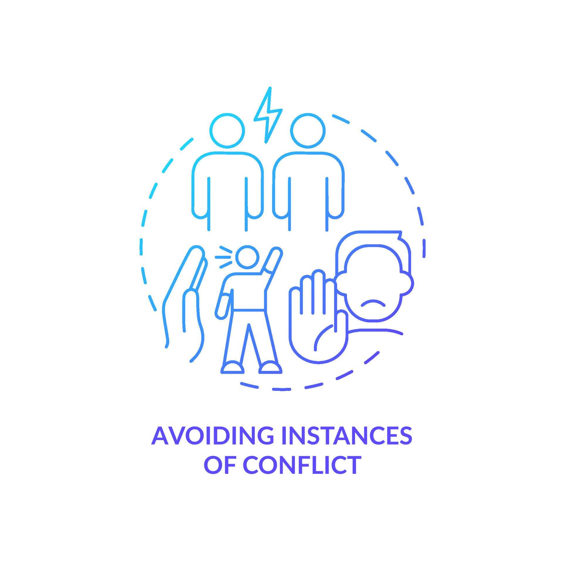 Conflict avoidance blue gradient concept icon. Combat job confrontation. Managing disagreements ...