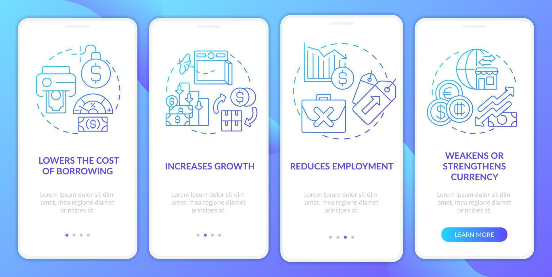 Negative Effects Of Inflation Blue Gradient Onboarding Mobile App Screen Walkthrough 4 Steps