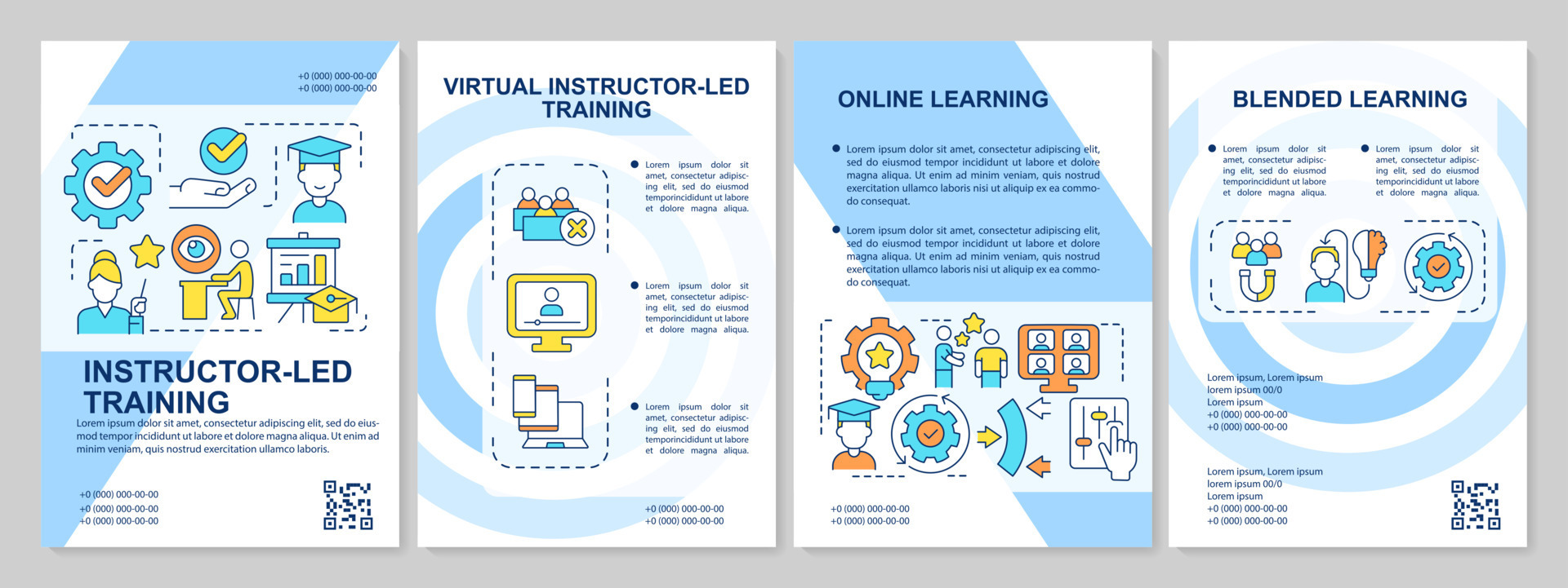Types of training programs blue brochure template. Online learning ...