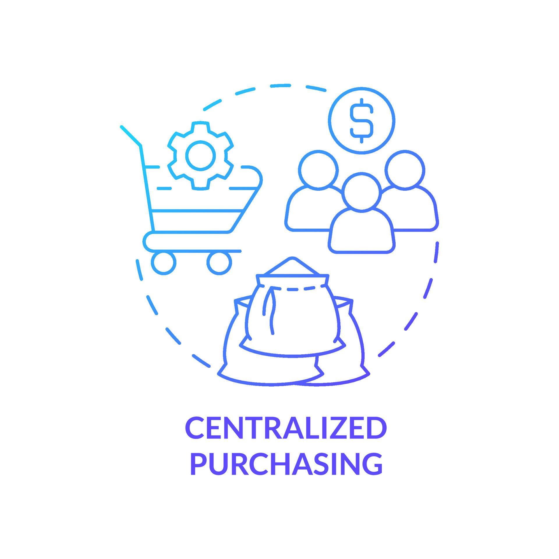 Centralized purchasing blue gradient concept icon. Formal procurement method abstract idea thin ...