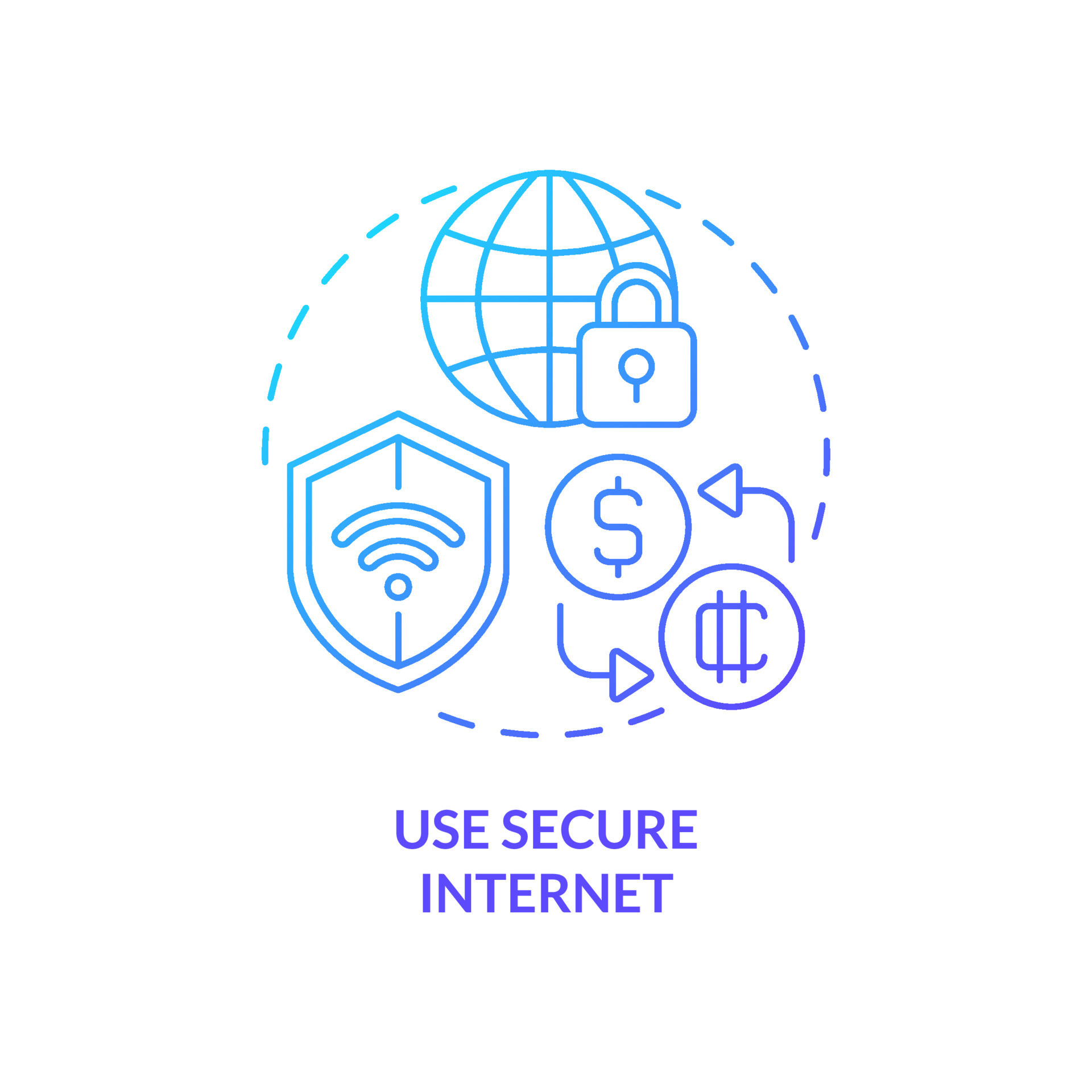 Use Secure Internet Blue Gradient Concept Icon Avoid Public Networks Crypto Wallet Safety