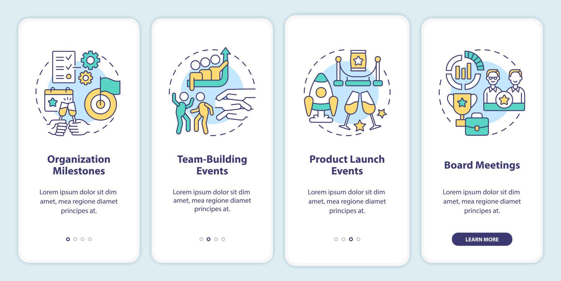 Corporate Events Examples Onboarding Mobile App Screen Company Walkthrough 4 Steps Editable