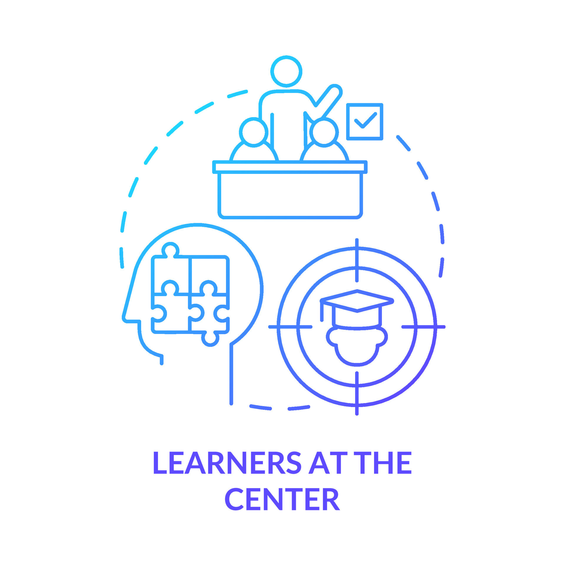 Learners at center blue gradient concept icon. Student-centered ...
