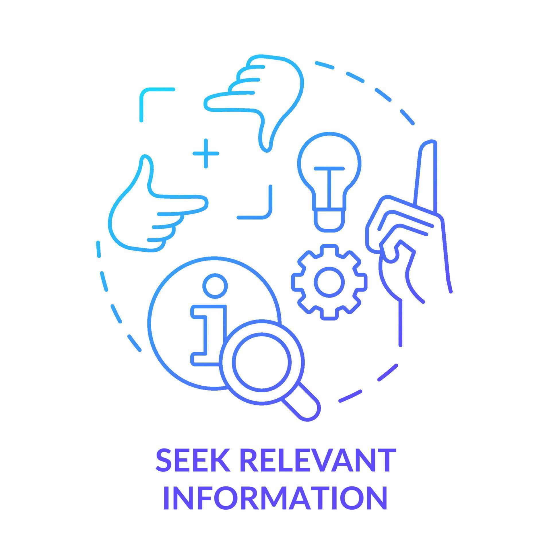 Seek relevant information blue gradient concept icon. Useful knowledge. Learning technique ...