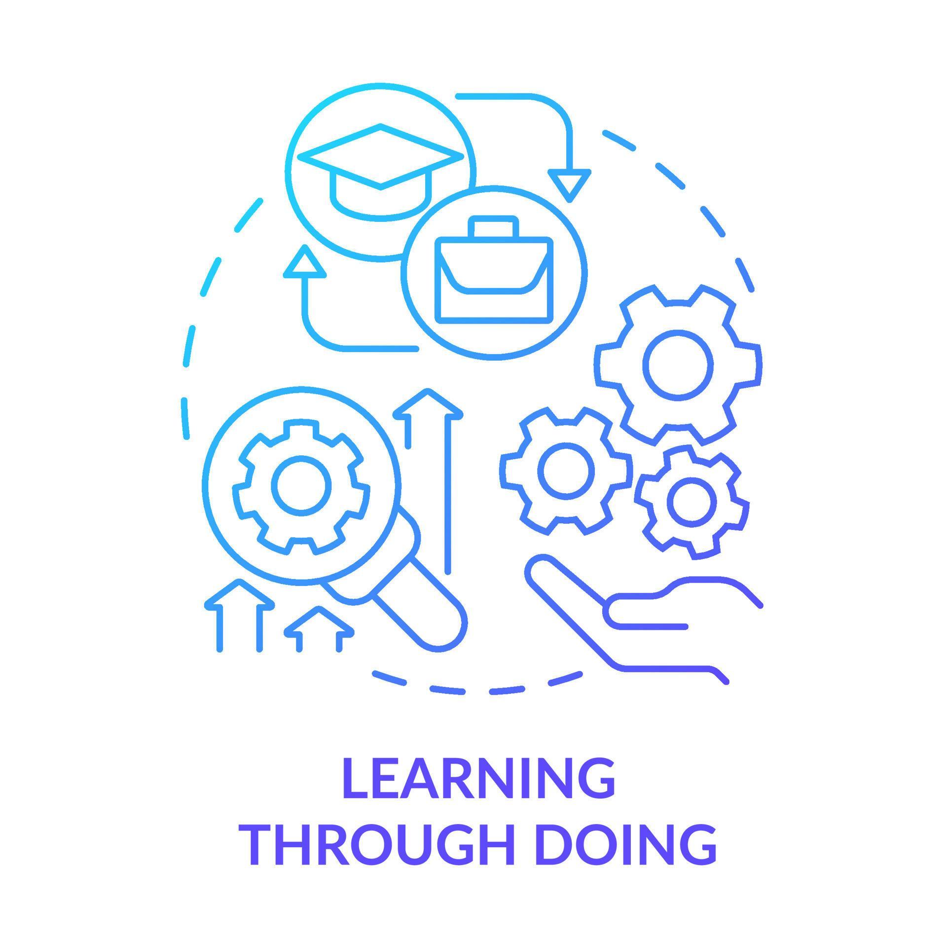 Learning through doing blue gradient concept icon. Apply knowledge ...