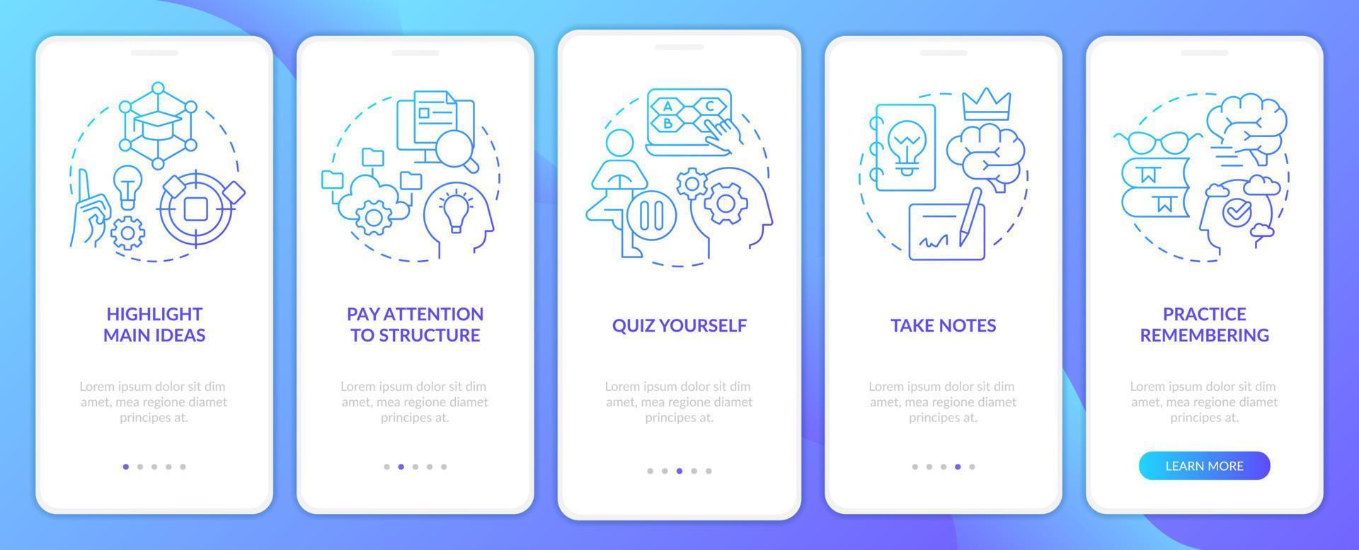 Learning and memorizing techniques blue gradient onboarding mobile app ... Learning and memorizing techniques blue gradient onboarding mobile app ...