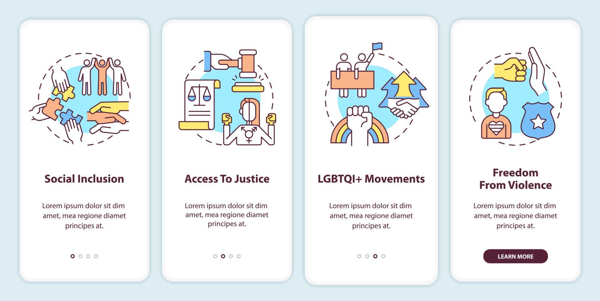 Lgbt Community Programs Onboarding Mobile App Screen Walkthrough 4 Steps Editable Graphic