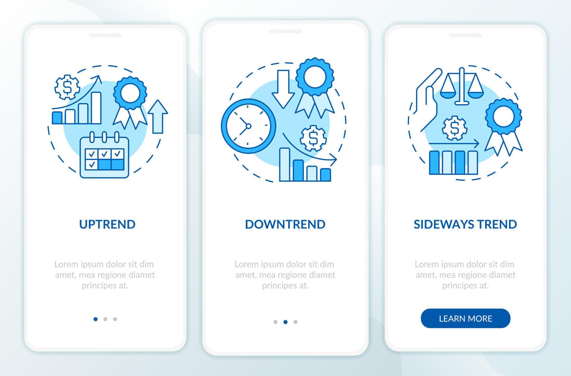 Types Of Trends Blue Onboarding Mobile App Screen Stock Market