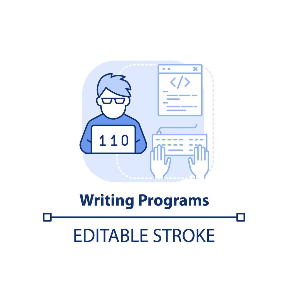 Writing programs light blue concept icon. Design, build software. Programming skill abstract ...