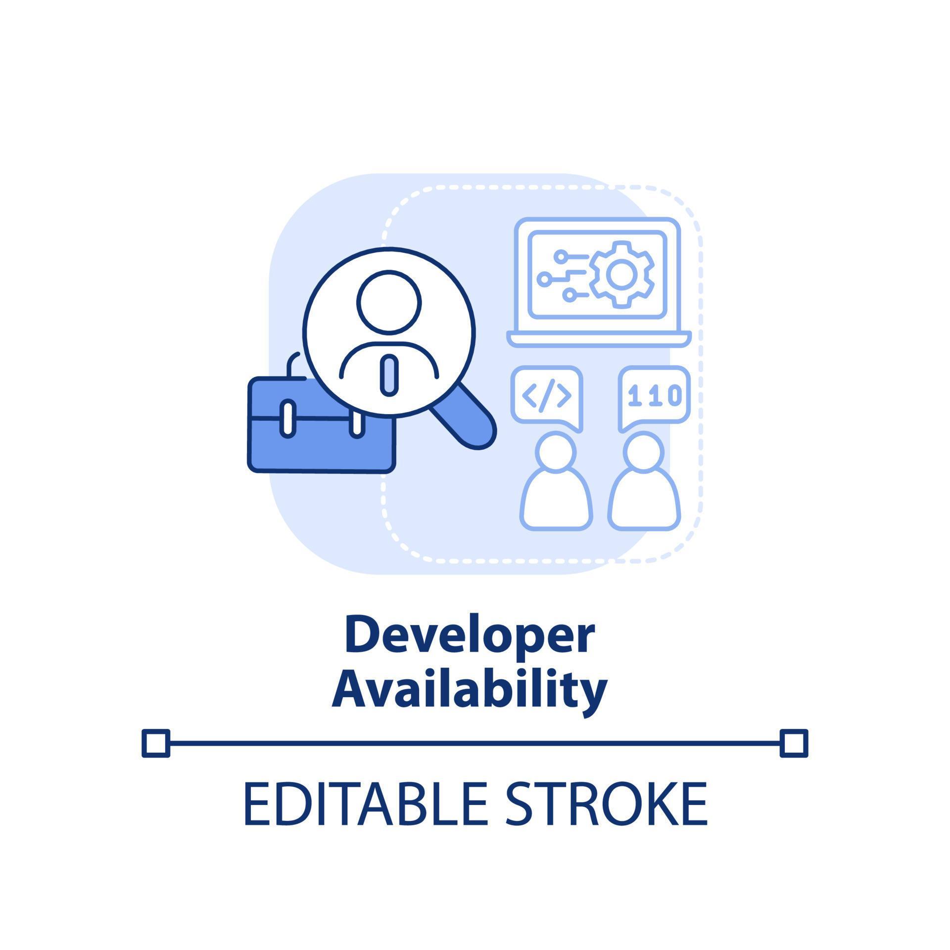 Developer availability light blue concept icon. Programing language choice standard abstract ...