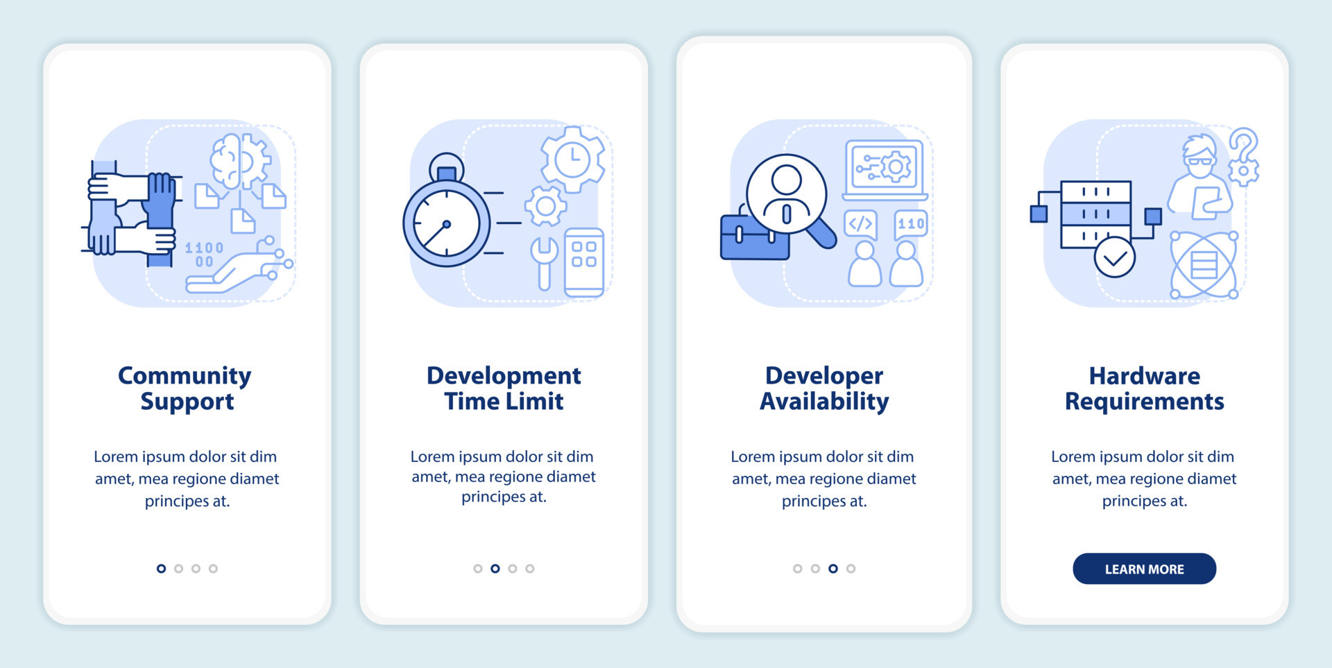 Programing Language Selection Criteria Light Blue Onboarding Mobile App Screen Walkthrough 4