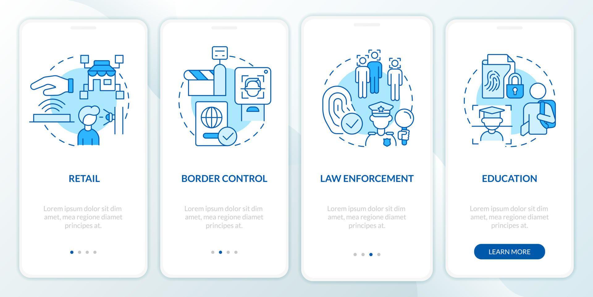 Biometric Technology Usage Blue Onboarding Mobile App Screen Data Walkthrough 4 Steps Editable
