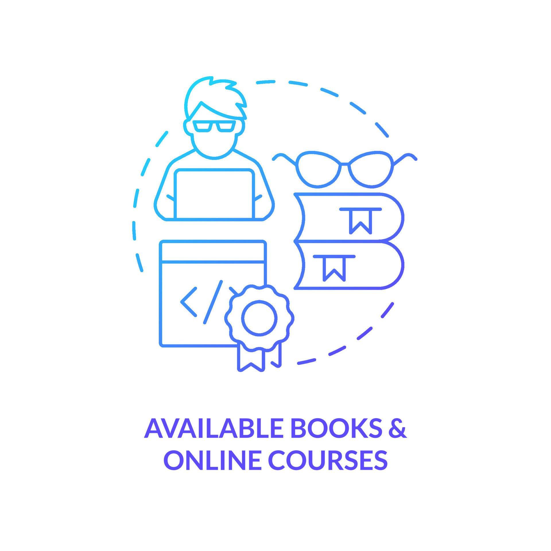 Available books and online courses blue gradient concept icon. Procedural programming benefit ...