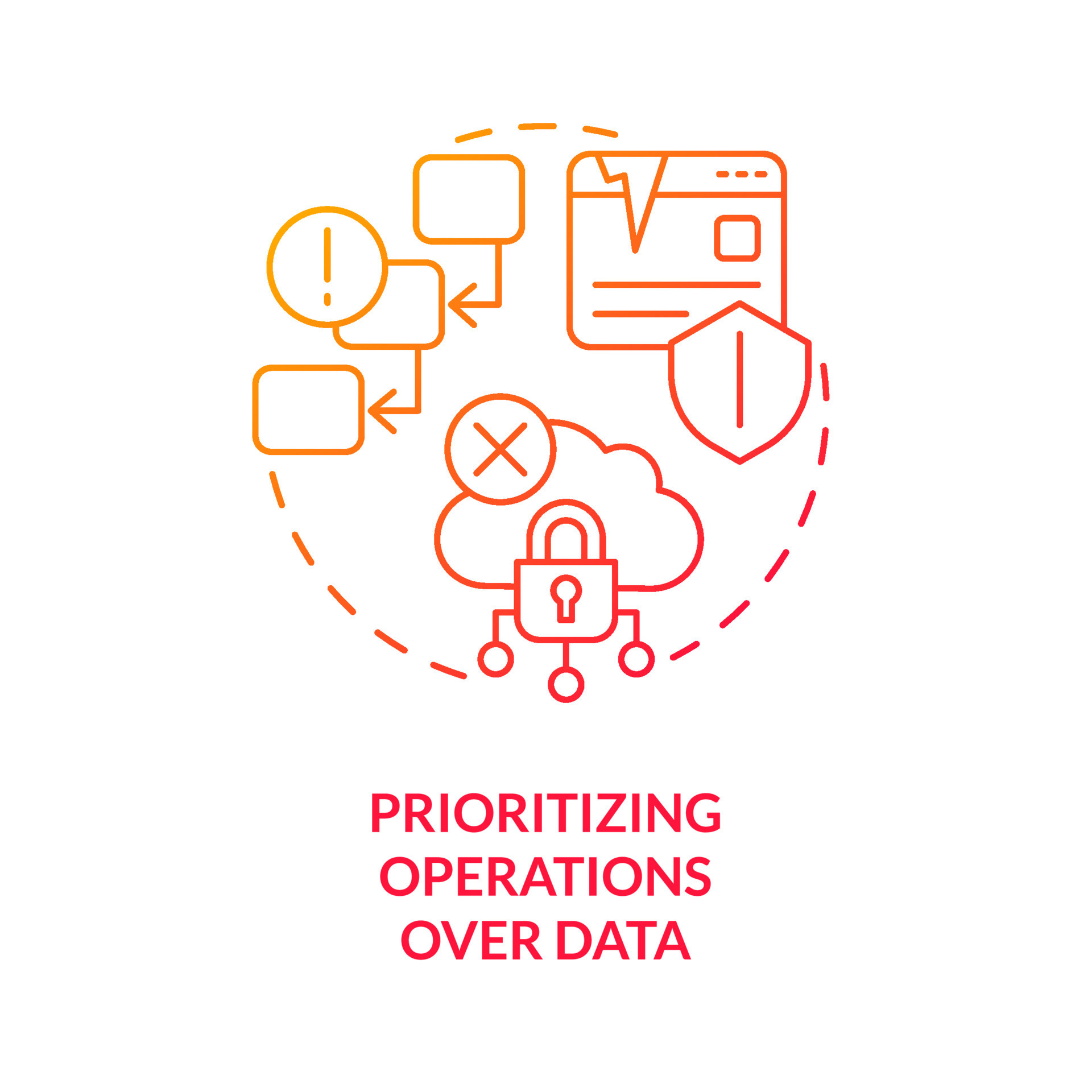 Prioritizing operations over data red gradient concept icon. Procedural ...