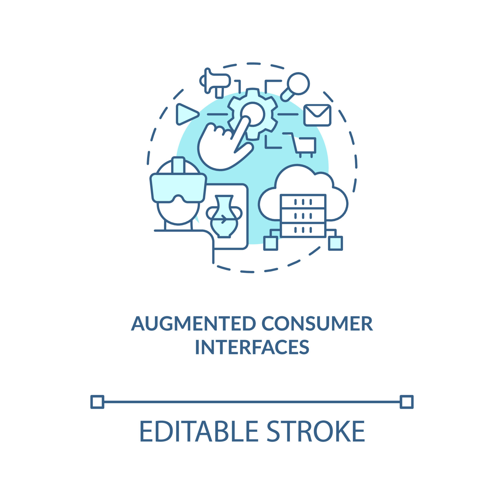 Augmented Consumer Interfaces Turquoise Concept Icon Ai And Data Science Solution Abstract Idea