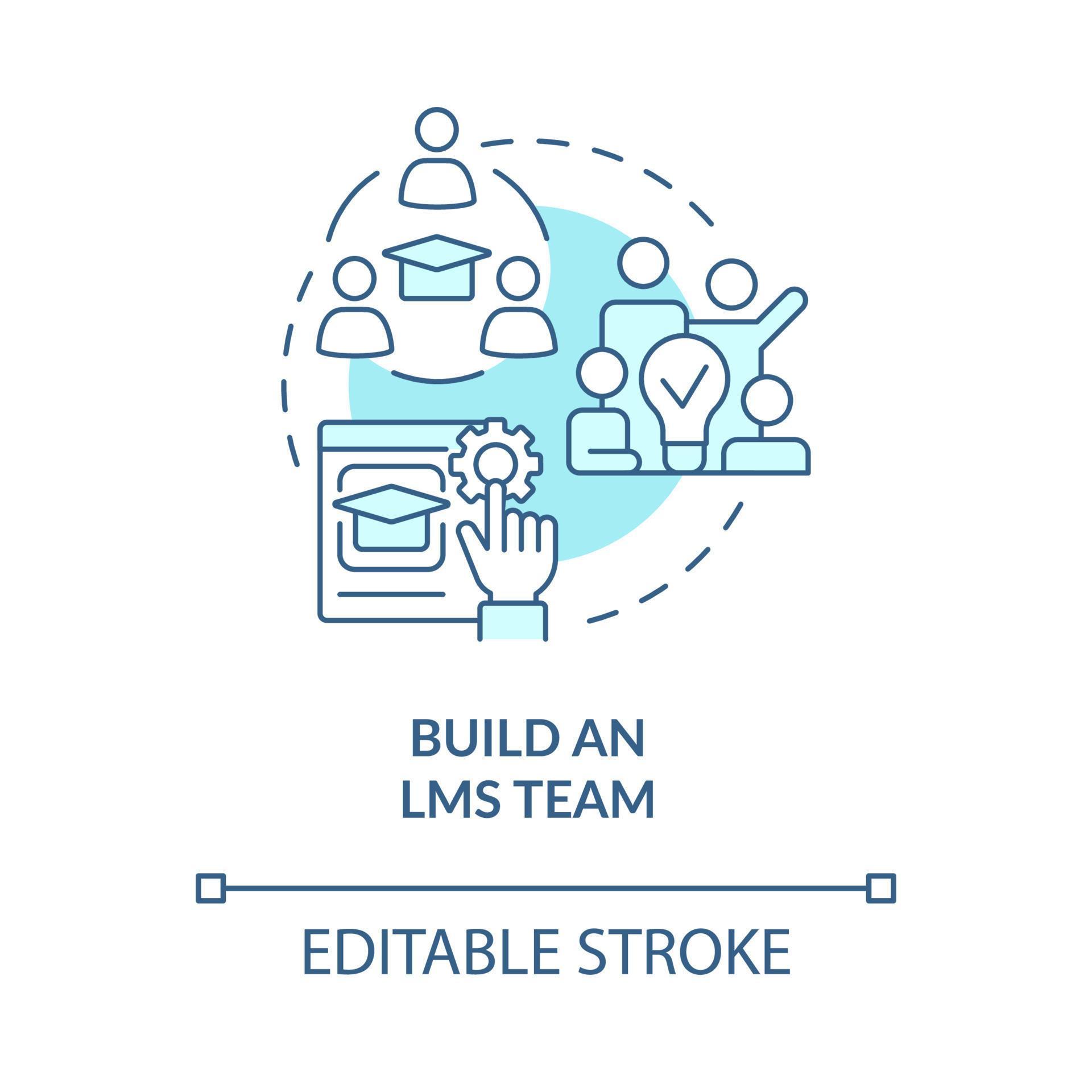 Build LMS team blue concept icon. Launching school learning management system abstract idea thin ...