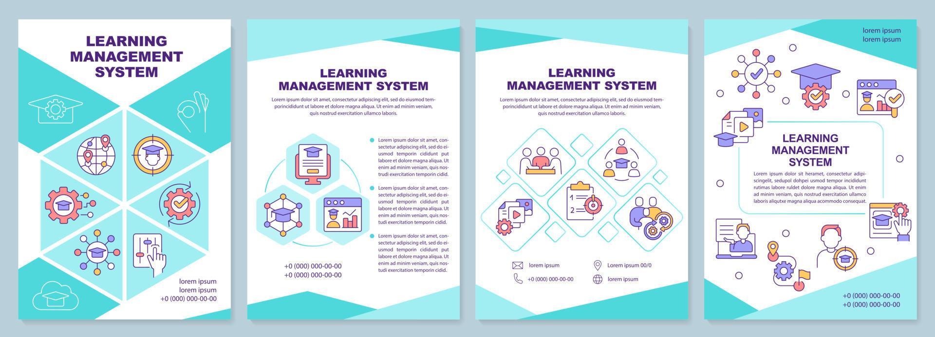 Learning Management System Blue Brochure Template Leaflet Design With Linear Icons Editable 4