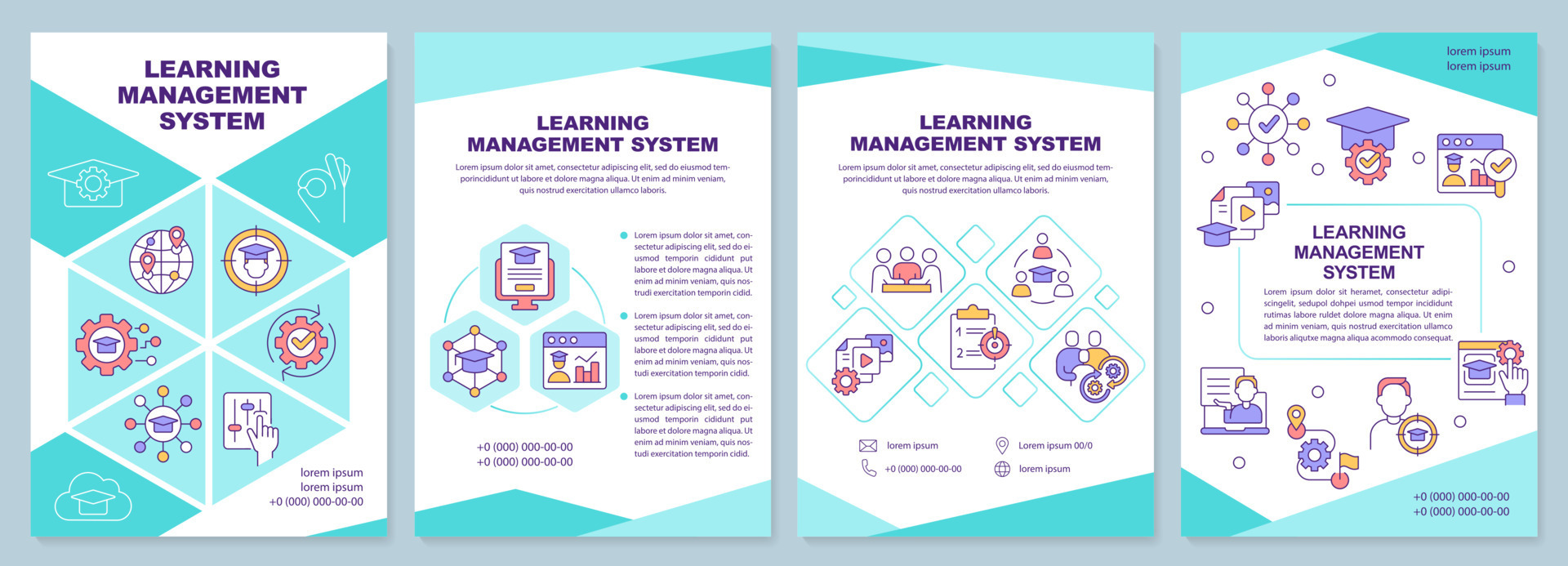 Learning Management System Blue Brochure Template Leaflet Design With Linear Icons Editable 4