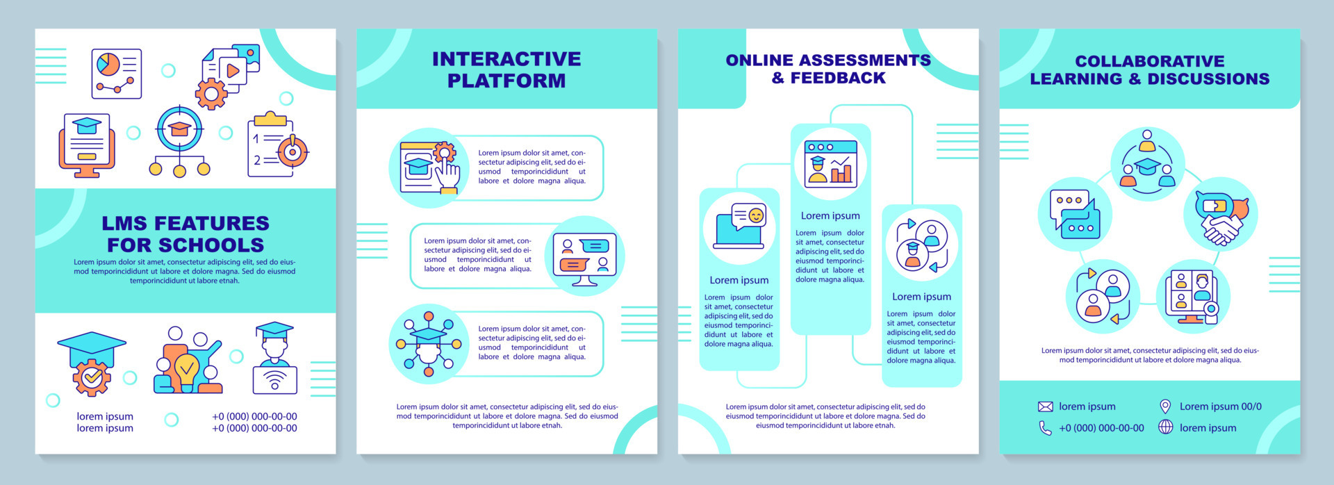 Lms Features For School Green Brochure Template Leaflet Design With Linear Icons Editable 4