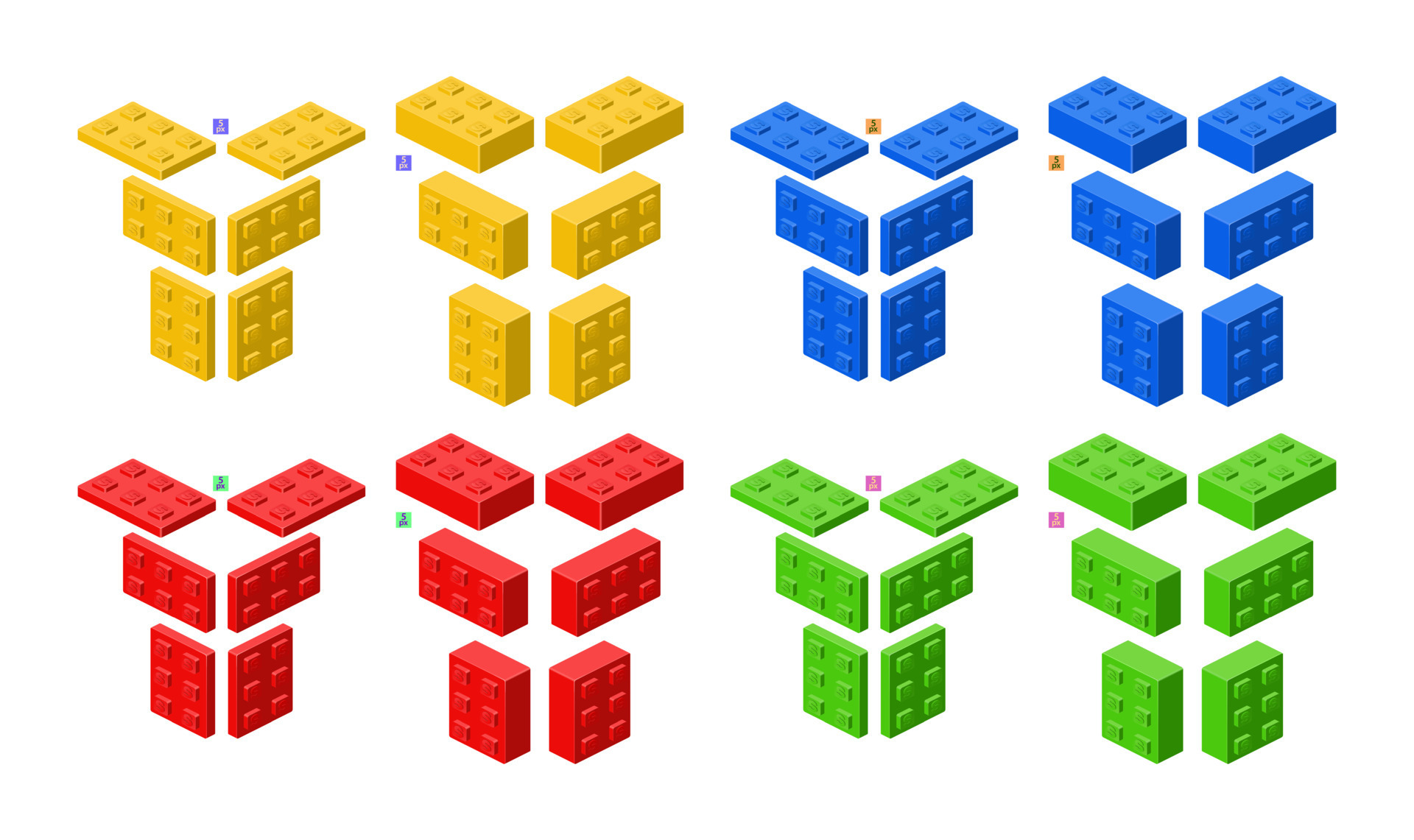 3d Set Of Colored Constructor Kit In Isometry Bricks Vector