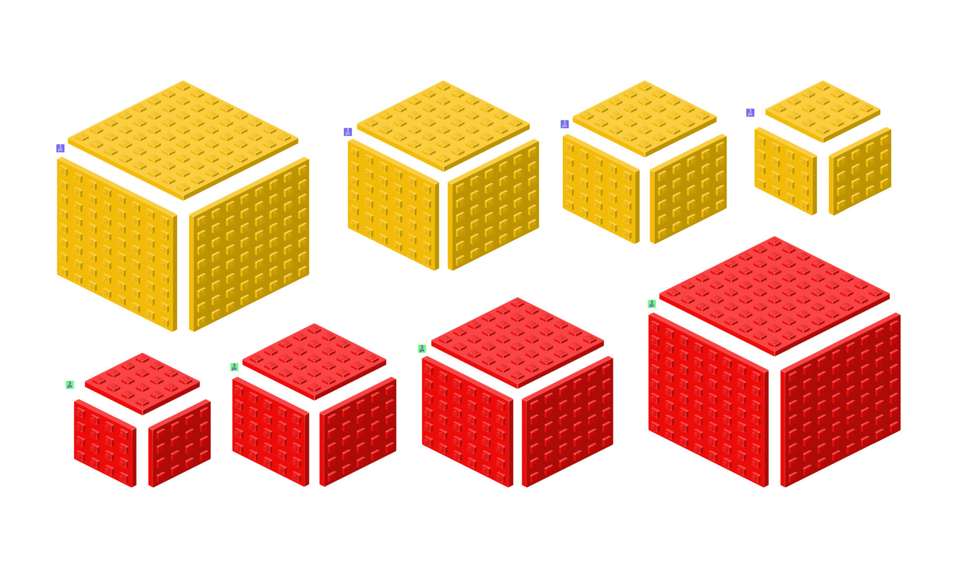 3d Set Of Colored Constructor Kit In Isometry Square Elements Of Different Sizes Vector