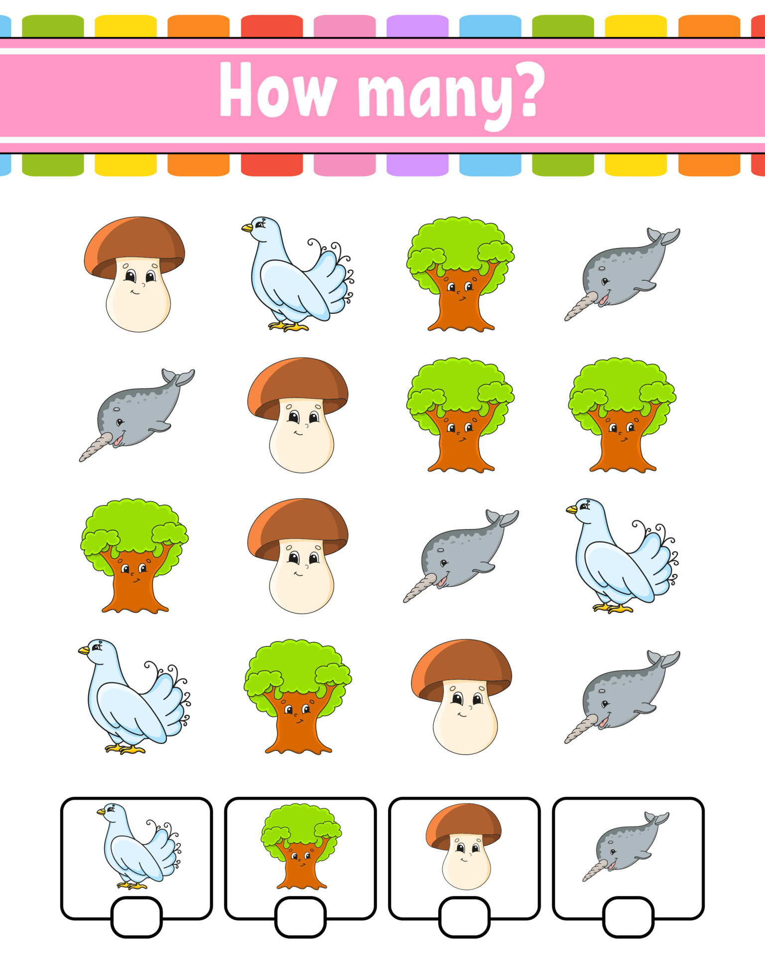 Counting game for children. Happy characters. Learning mathematics. How ...