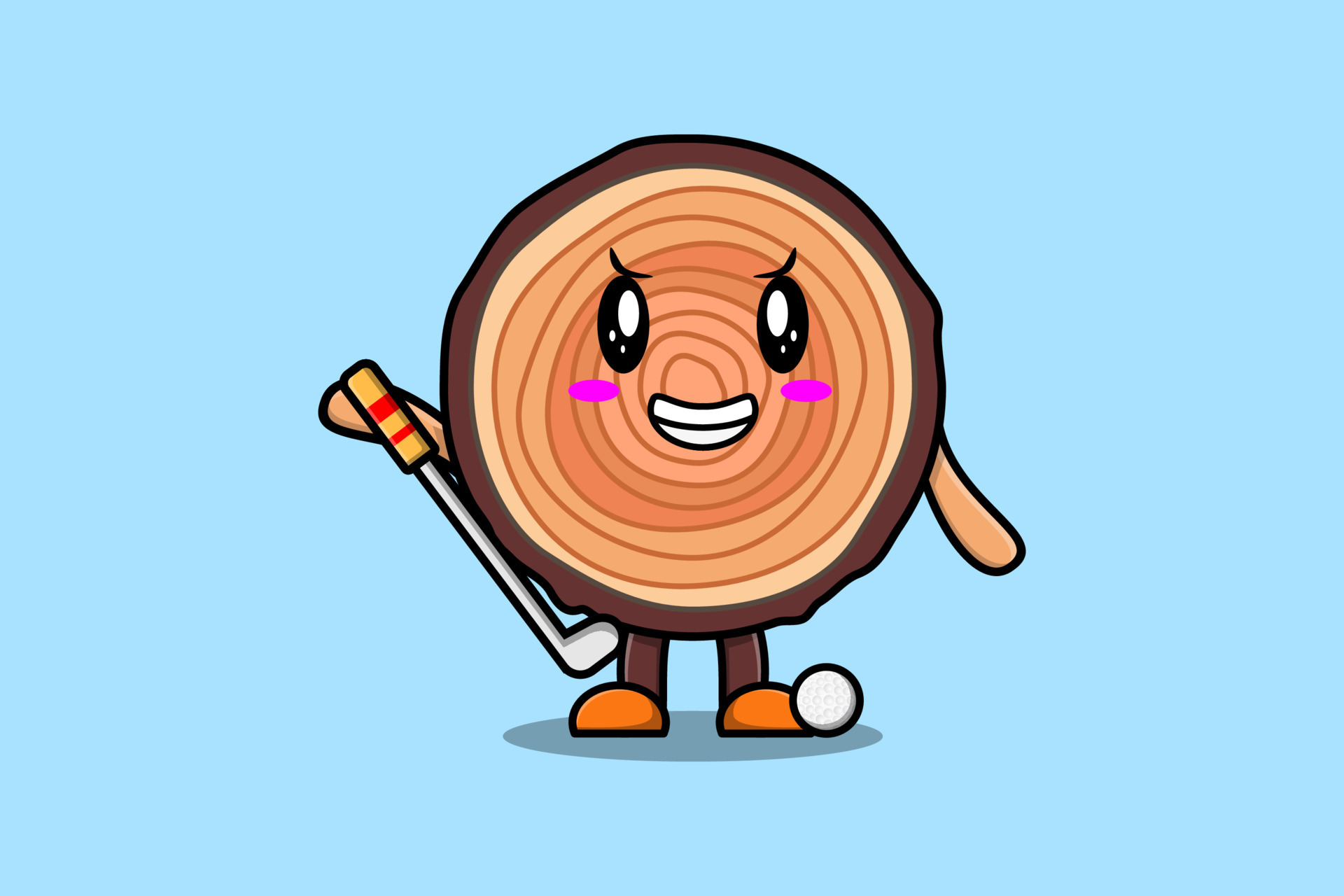 Cute Cartoon Wood Trunk Character Playing Golf 17062302 Vector Art At Vecteezy