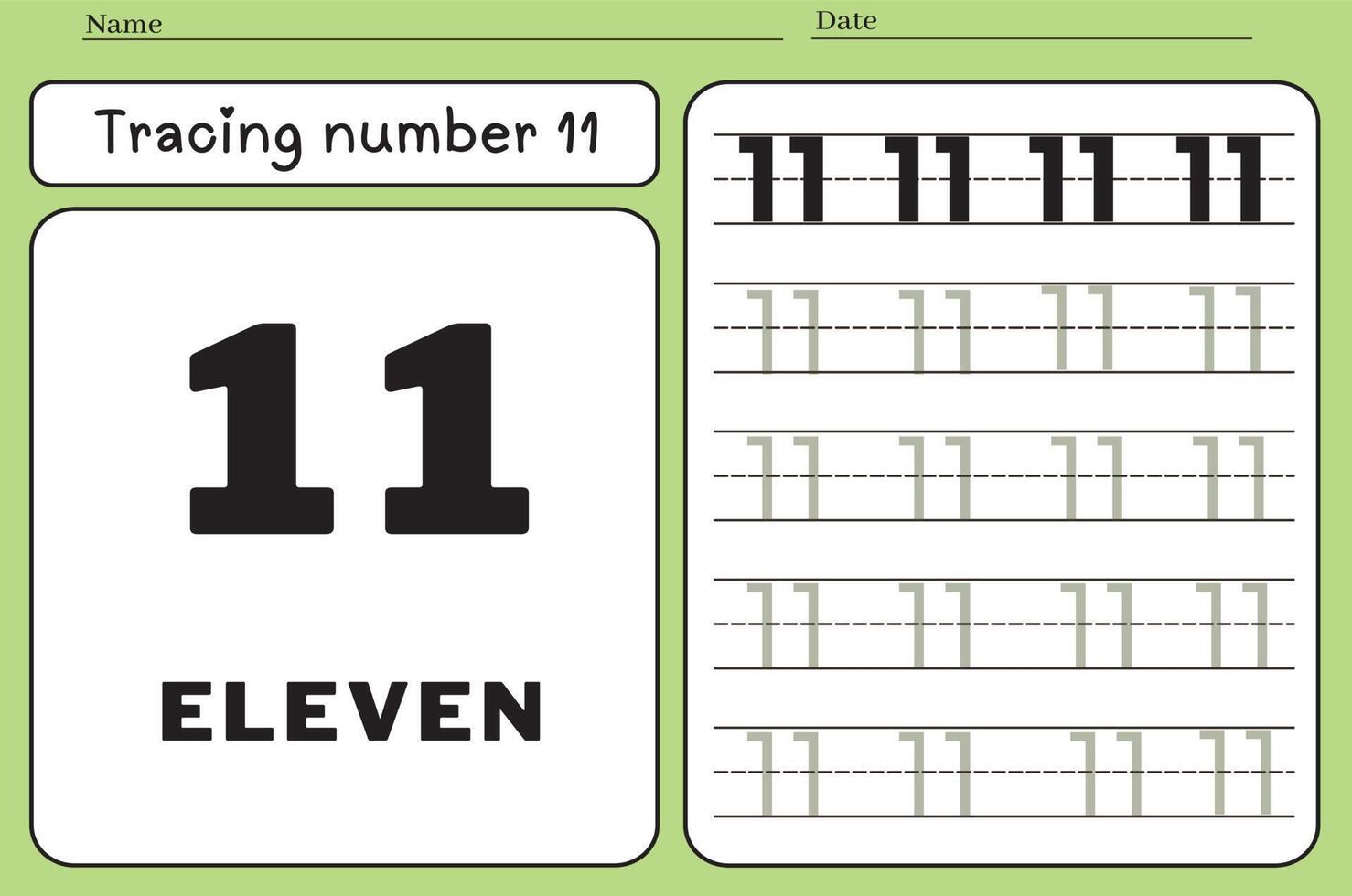 Number 11. tracing practice worksheet for kids learning to count and write worksheets for ...