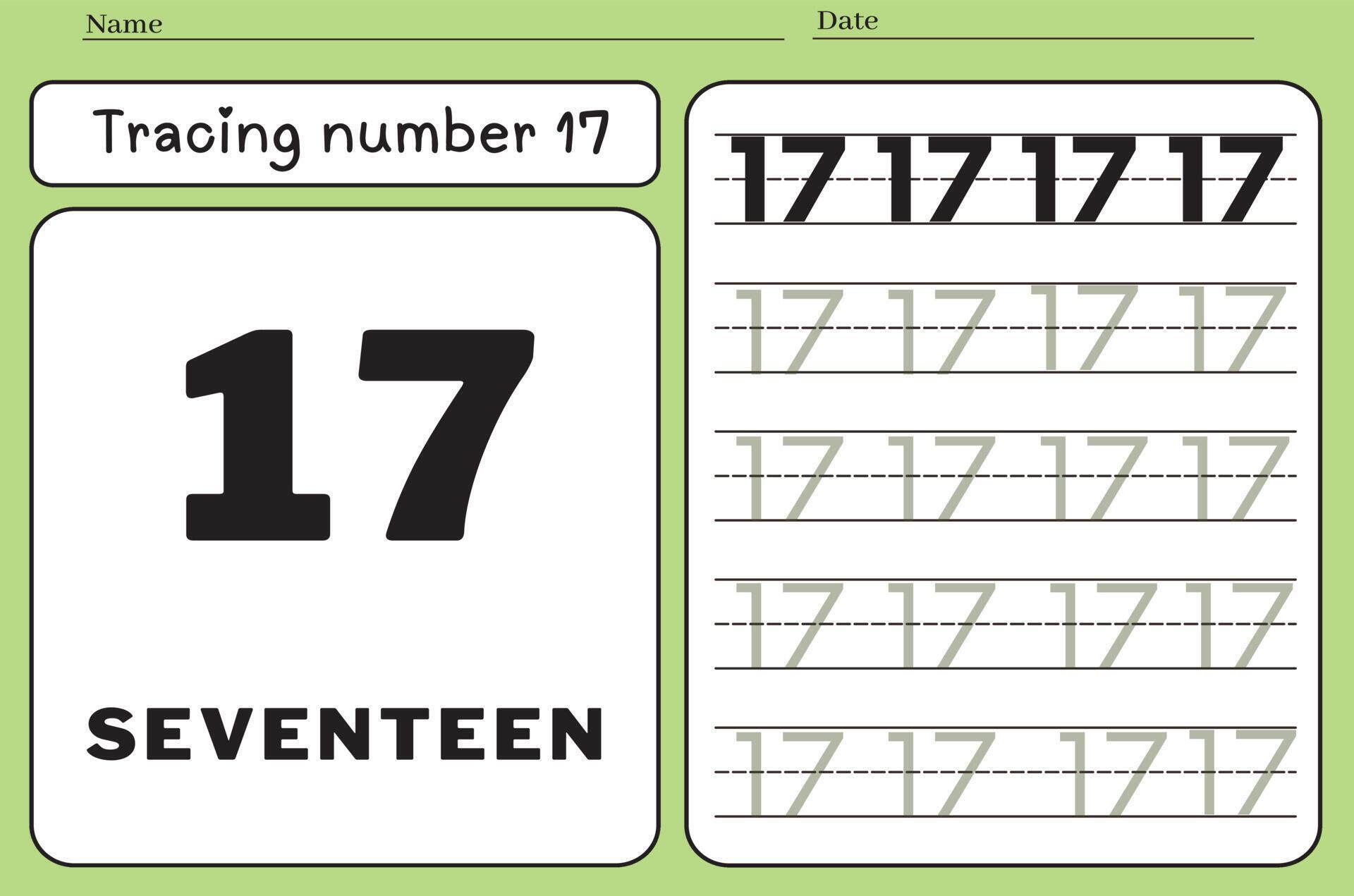 Number 17. tracing practice worksheet for kids learning to count and ... Number 17. tracing practice worksheet for kids learning to count and ...