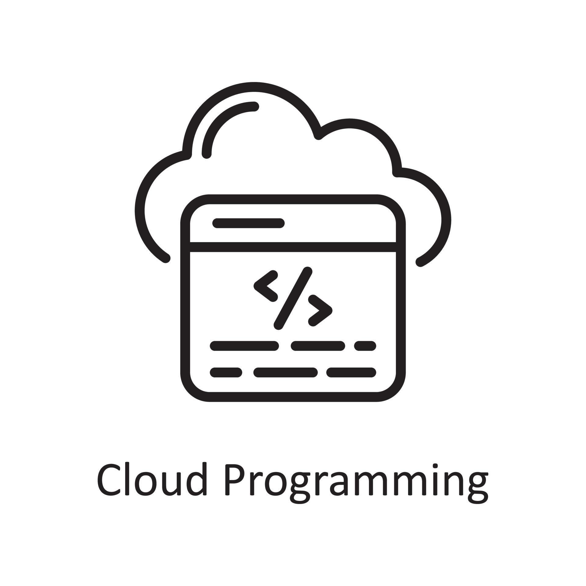 Cloud Programming outline icon Design illustration. Web Hosting And cloud Services Symbol on ...