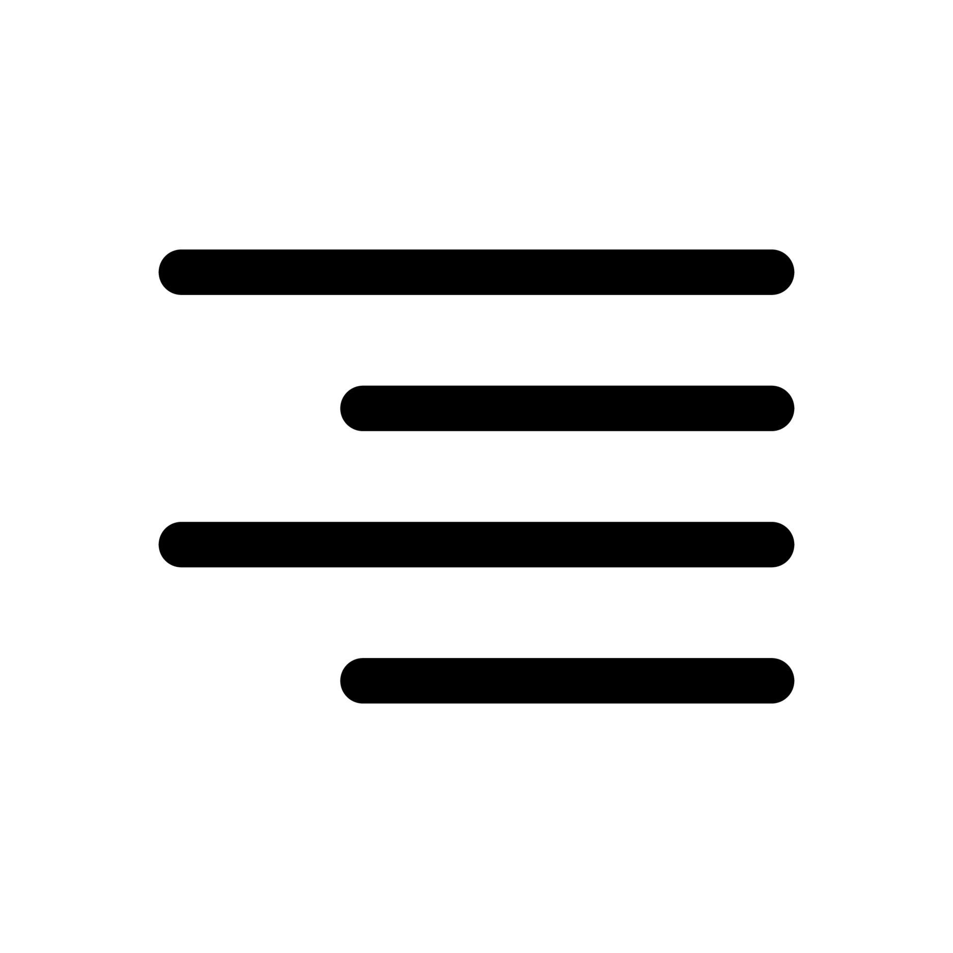 línea de icono de alineación derecha de texto aislada sobre fondo blanco. icono negro plano y ...