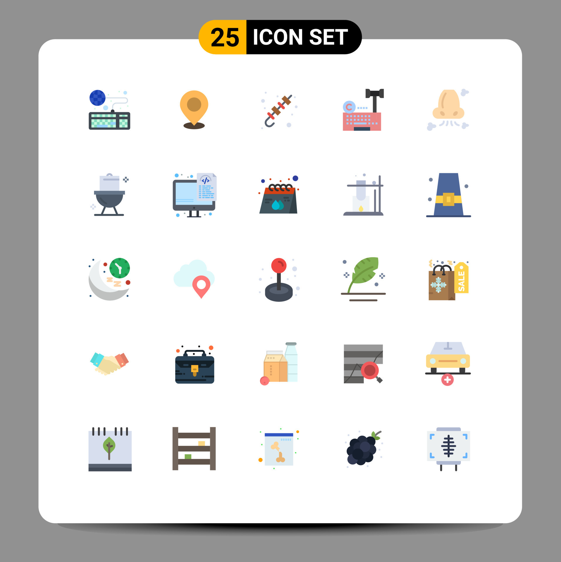 User Interface Pack Of 25 Basic Flat Colors Of Summer Brochette Marker Bbq Pointer Editable