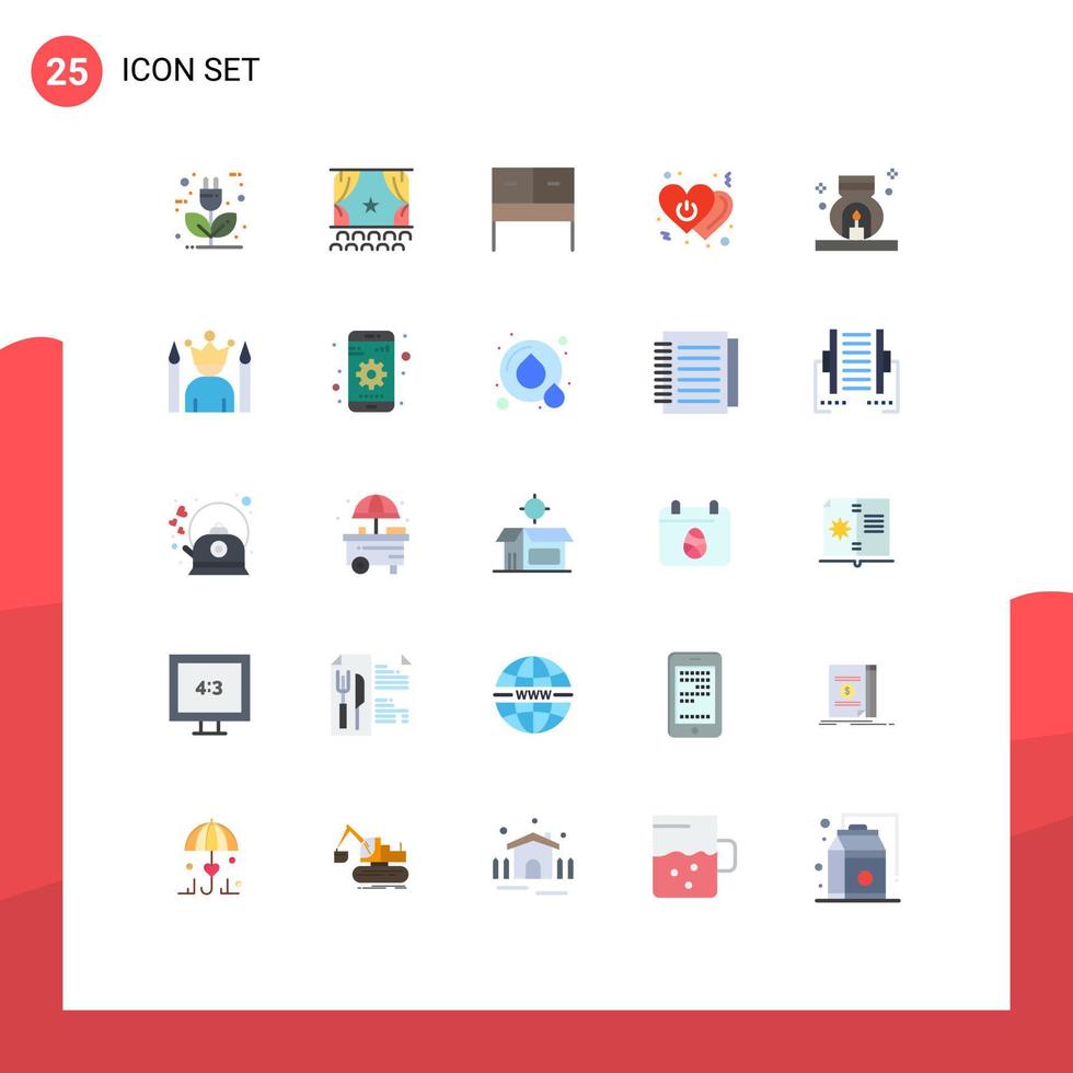 User Interface Pack Of 25 Basic Flat Colors Of Switch Off Performance Love Table Editable Vector