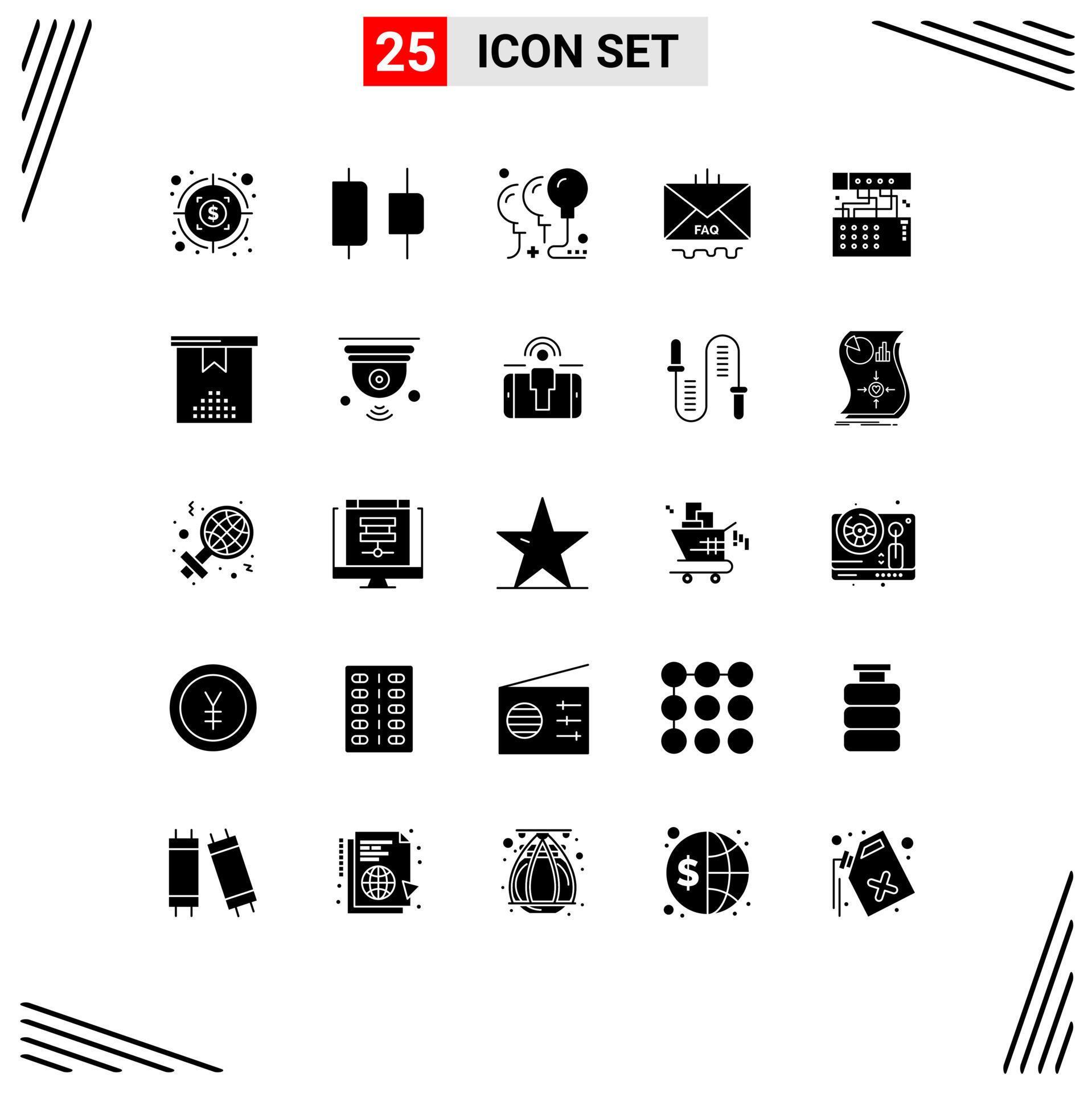 Pictogram Set of 25 Simple Solid Glyphs of device analog celebration mail email Editable Vector ...