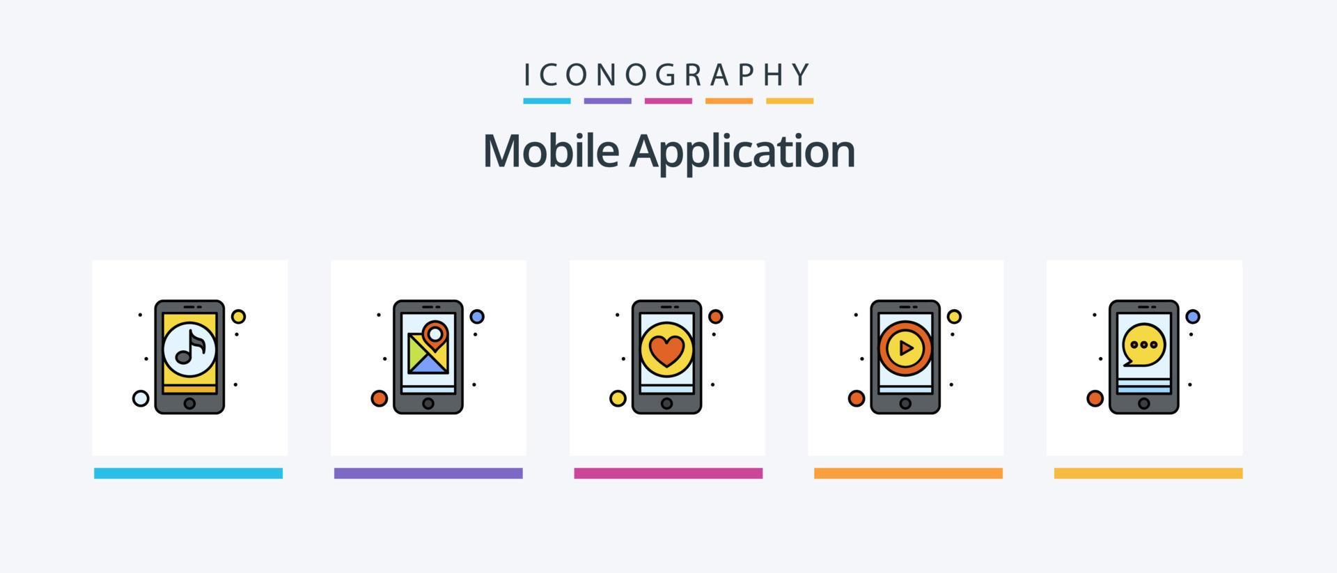 Mobile Application Line Filled 5 Icon Pack Including plain. app. app. setting. gear. Creative ...