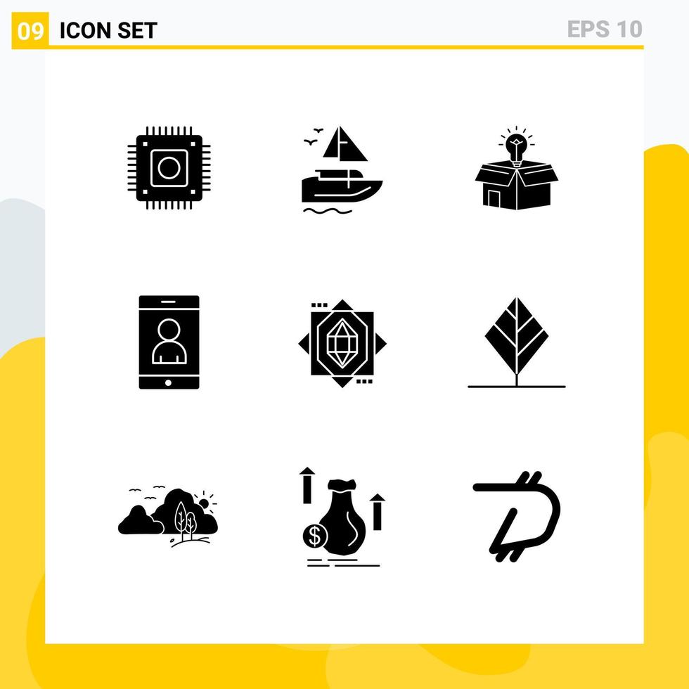 Set of 9 Vector Solid Glyphs on Grid for forming user box cell bulb ...