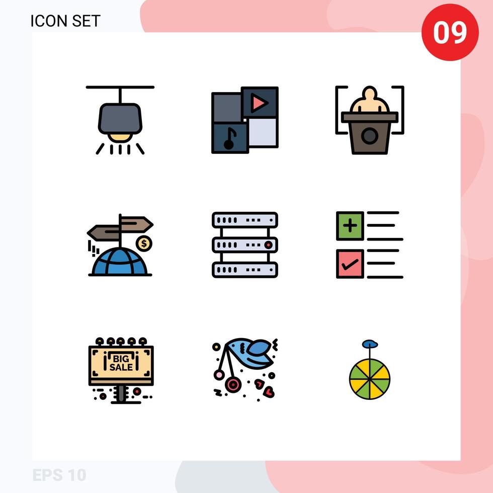 Universal Icon Symbols Group Of 9 Modern Filledline Flat Colors Of