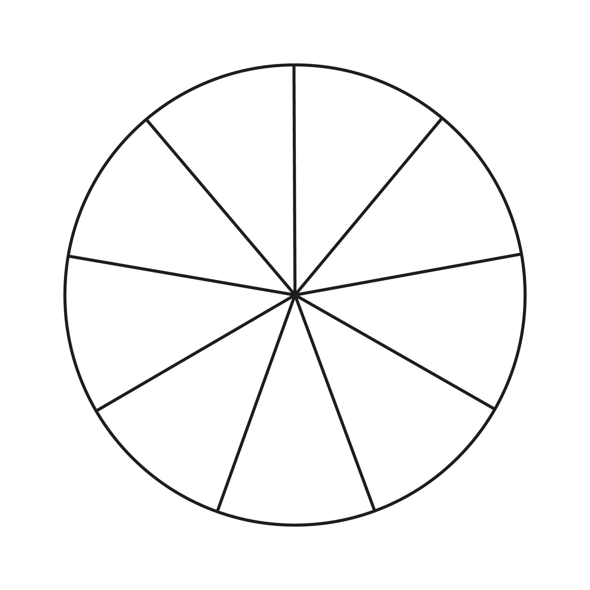 círculo dividido en 9 segmentos. pizza o pastel de forma redonda cortados en porciones iguales ...