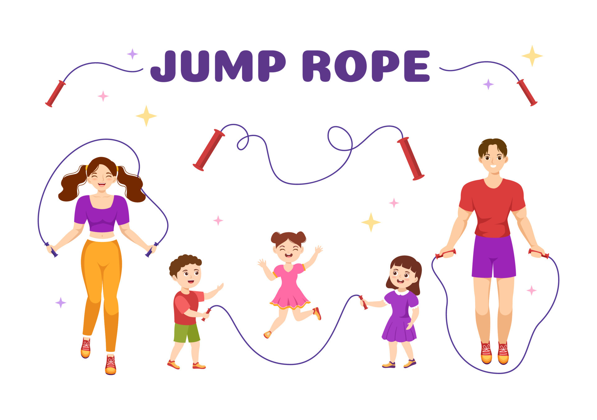 Jump Rope Illustration with Youth and Kids Playing Skipping Wear ...